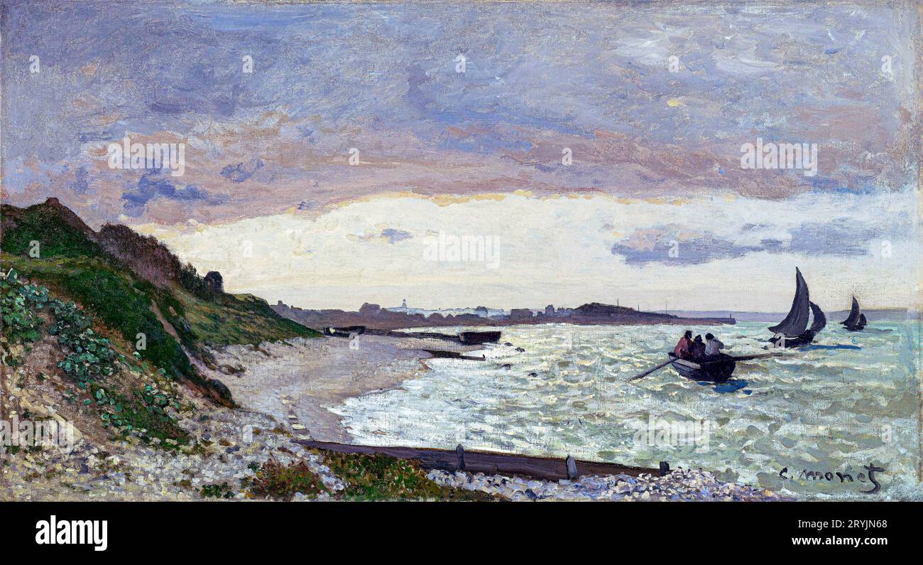 Claude Monet's The Seashore at Sainte-Adresse (1864) famous painting ...