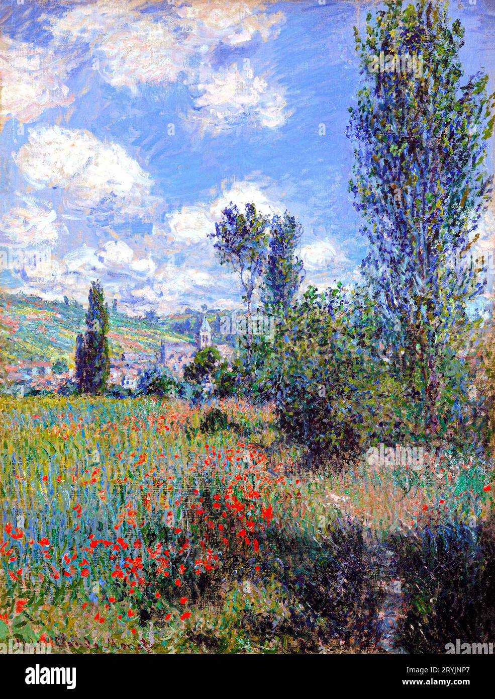 View of Veacute; theuil (1880) by Claude Monet, high resolution famous ...