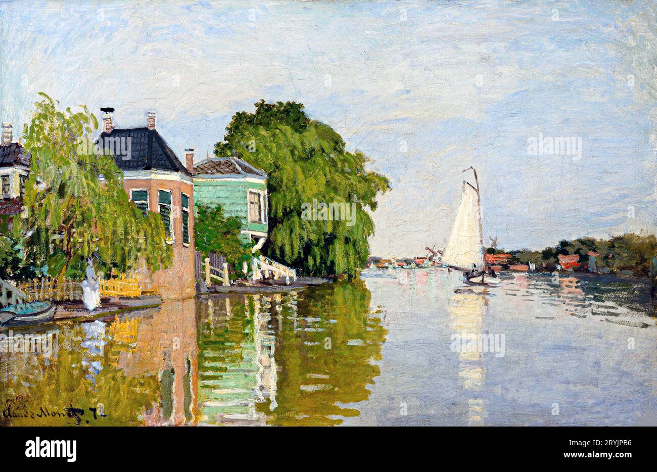 Houses on the Achterzaan (1871) by Claude Monet, high resolution famous ...