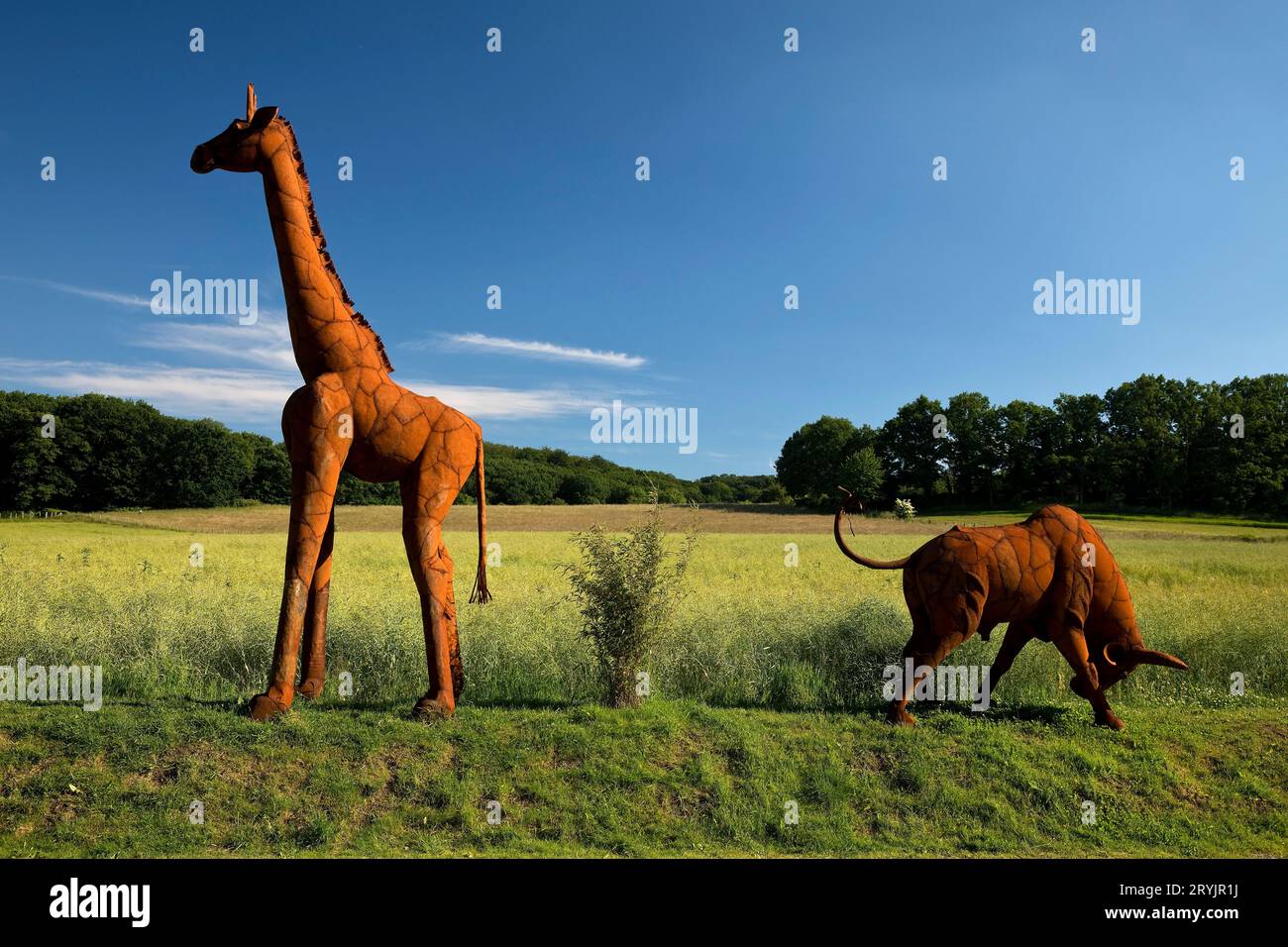 Landscape in Muttental with metal sculptures of animals on display ...