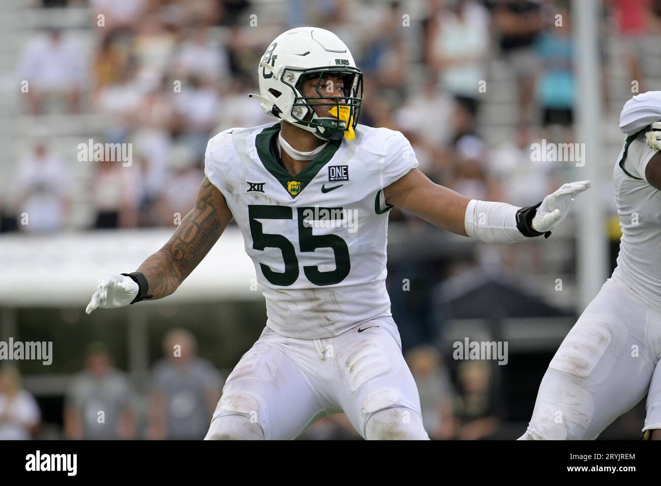 Baylor linebacker Garmon Randolph (55) follows a play during the second ...