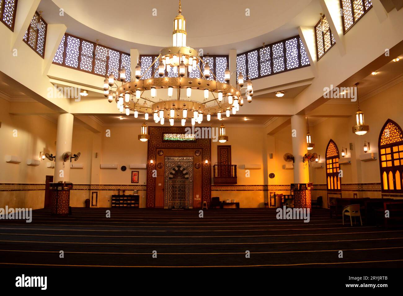 Cairo, Egypt, September 17 2023: The interior of a grand large mosque ...