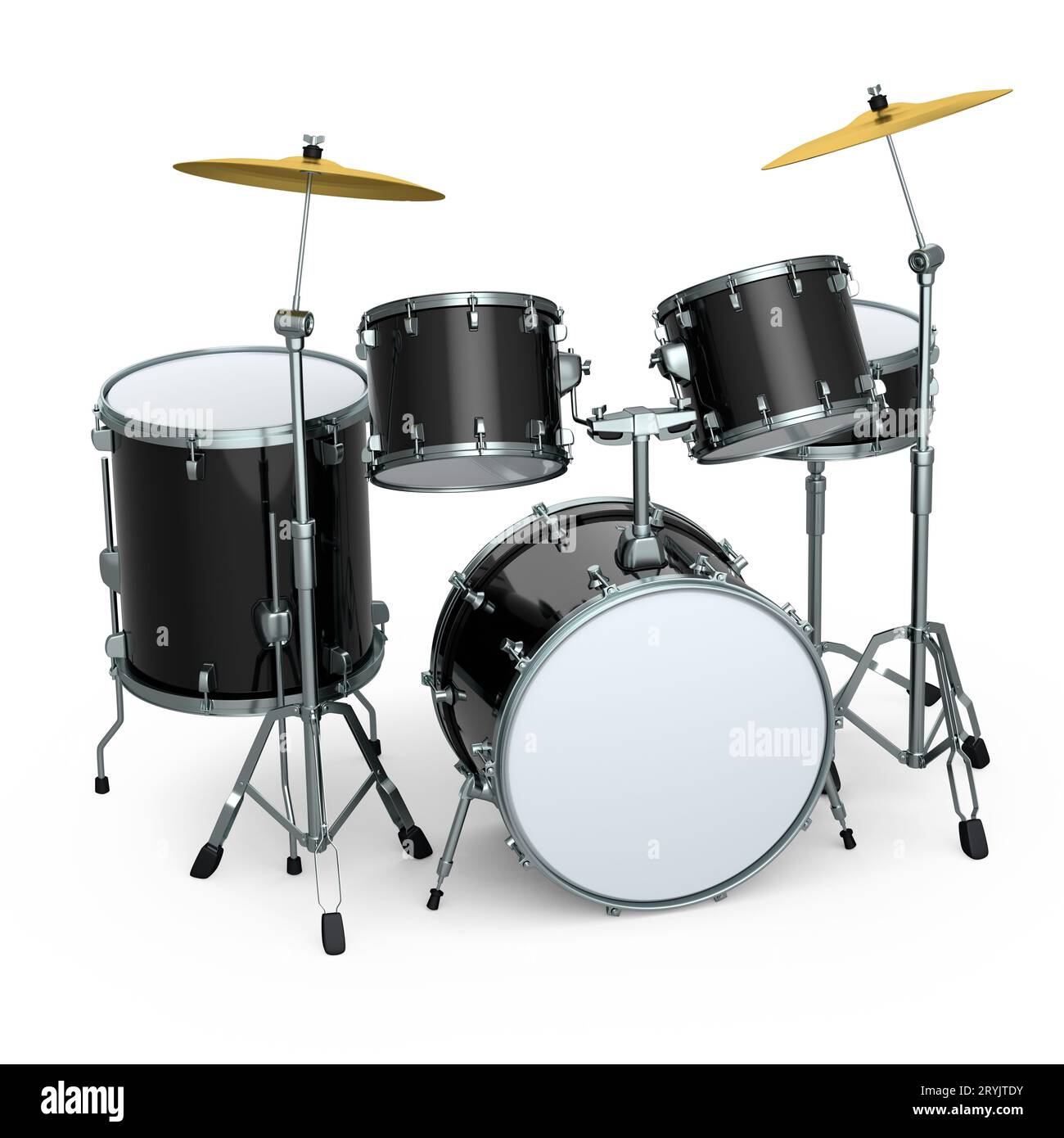 Set of realistic drums with metal cymbals on white background. 3d ...