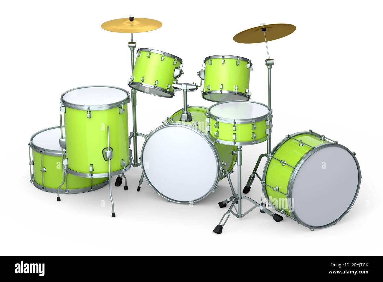 Set of realistic drums with metal cymbals on white background. 3d ...