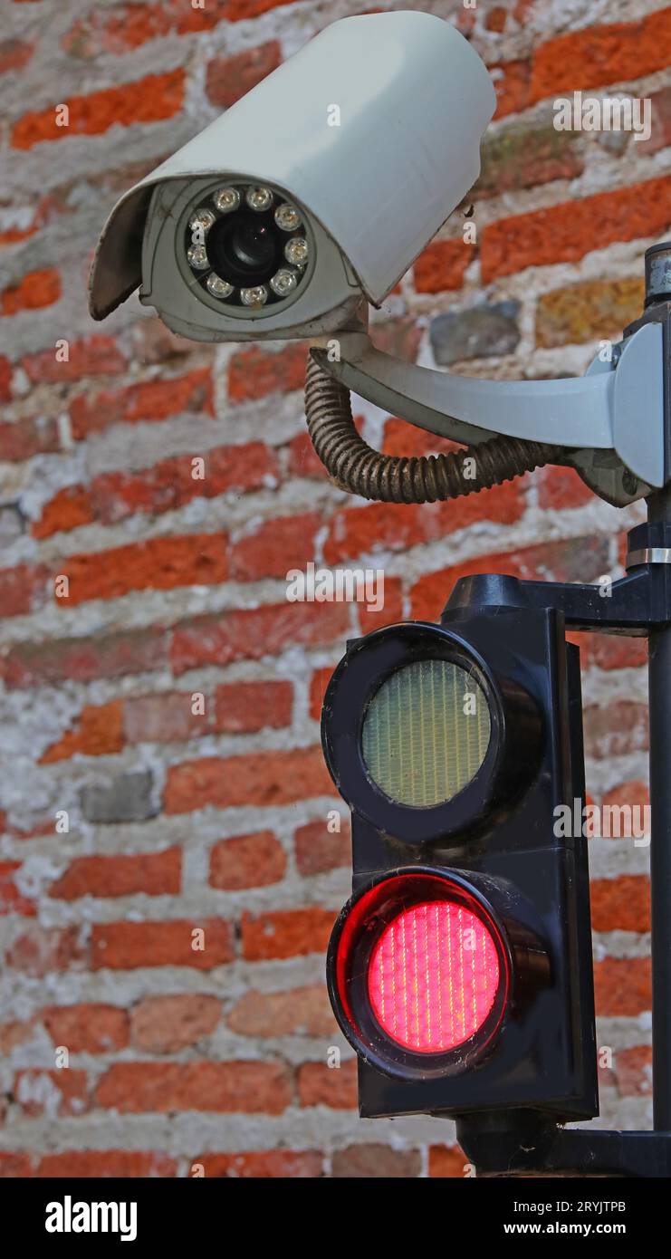 modern camera with red traffic light for automatic access control in ...