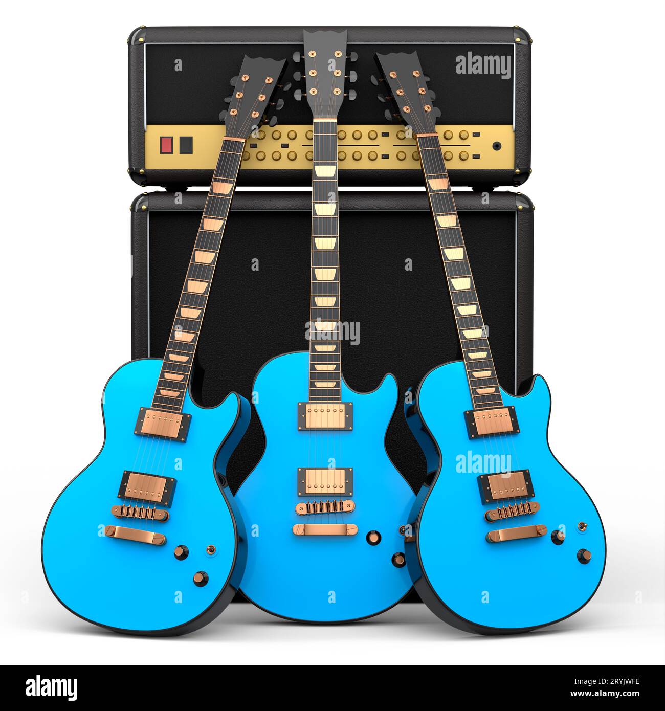 Set of electric acoustic guitar and amplifier on white background. 3d ...