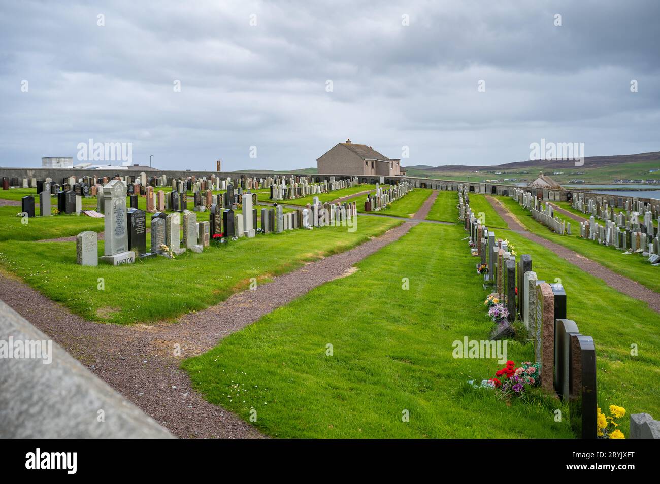 Old Graveyard at Shetland Islands, Scotland, lots of gravestones ...