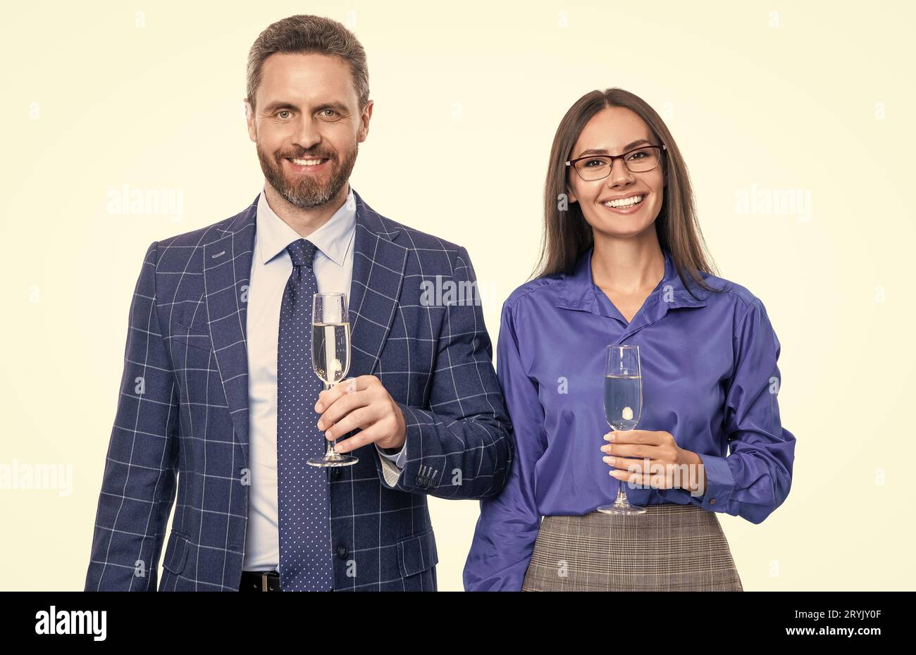businesspeople celebrate partnership and success isolated on white ...