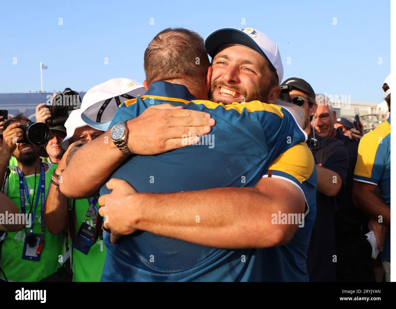 Rome, Italy. 01st Oct, 2023. Team Europe's John Rahm celebrates after ...