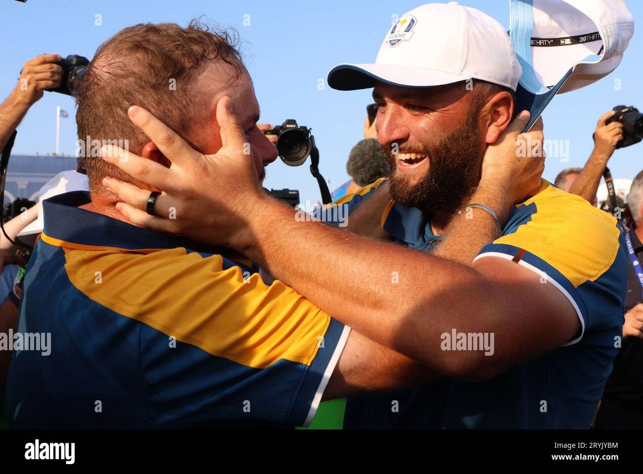Rome, Italy. 01st Oct, 2023. Team Europe's John Rahm celebrates after ...