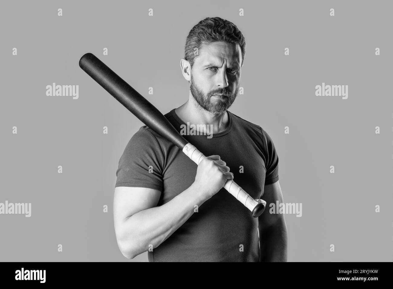 Angry man baseball bat hitting Black and White Stock Photos & Images ...