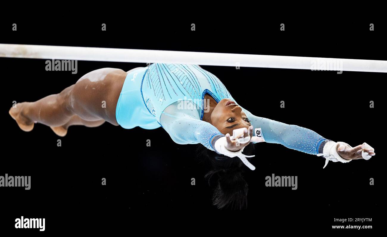 ANTWERP - American gymnast Simone Biles in action on the bars during ...