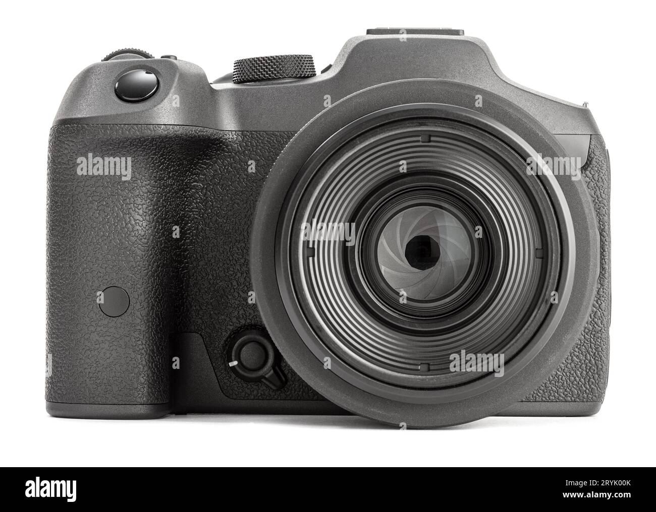 Front view of a Modern Photo camera with lens isolated on white ...