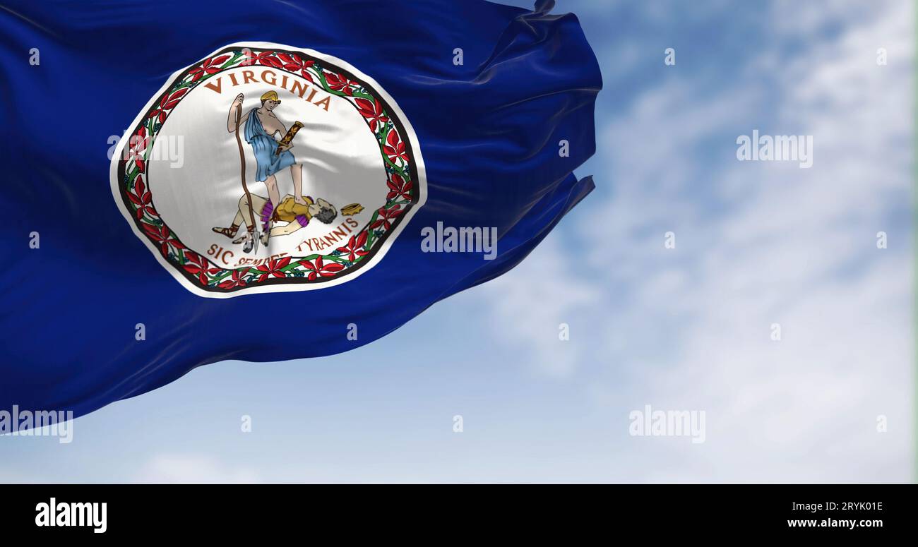 The flag of the American state of Virginia waving in the wind on a ...