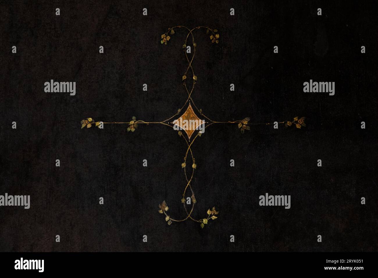 Ancient Roman wall frescoed with floral motifs in Pompeii, Italy Stock ...