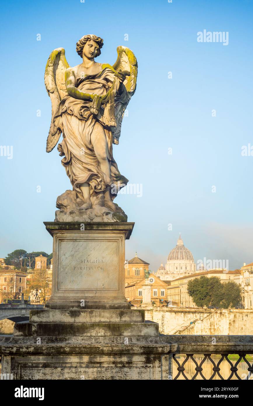 Famous Bernini angel sculpture on San Angelo bridge in Rome, Italy Stock Photo - Alamy