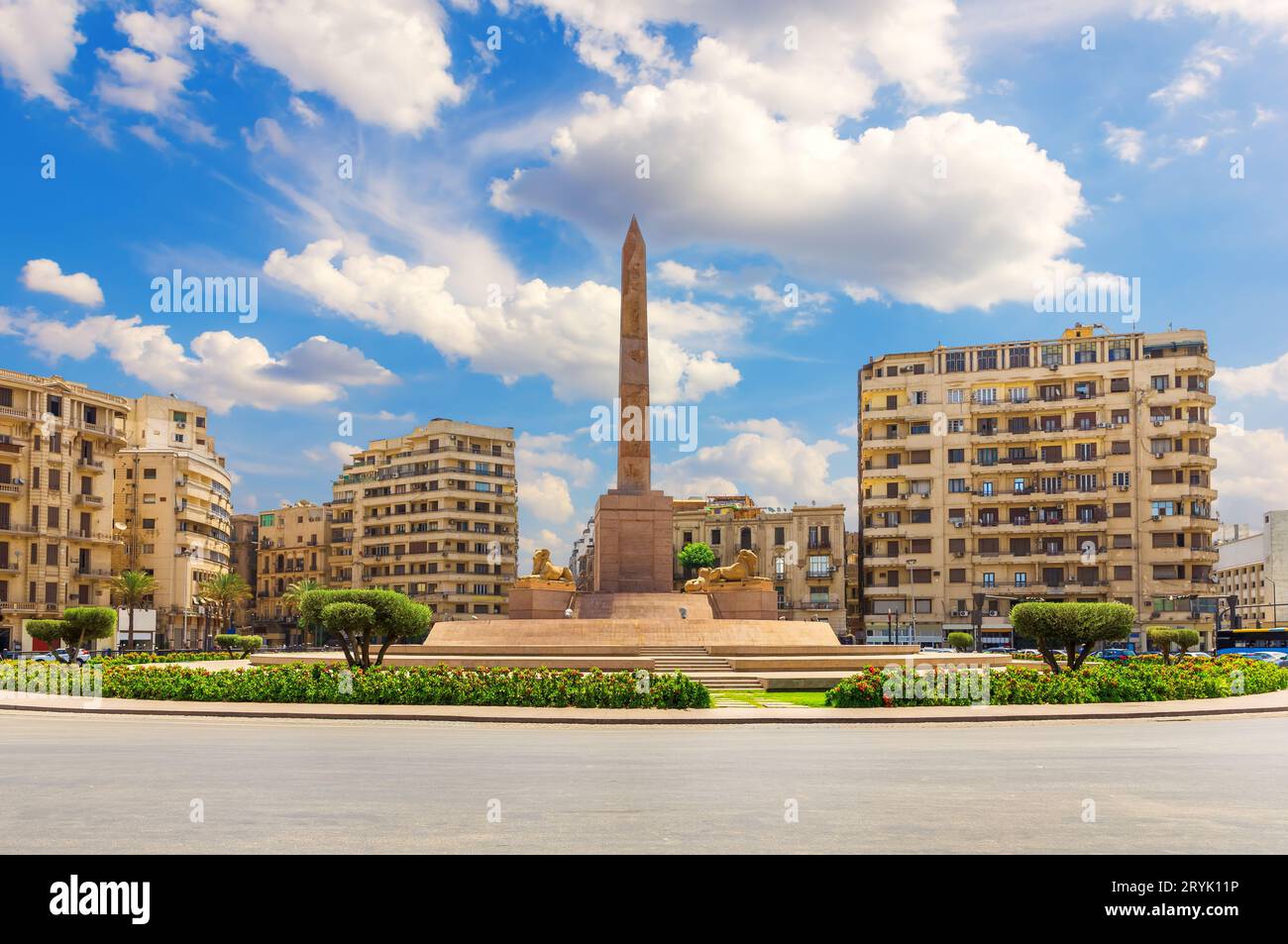 Obelisk and buildings of the Tahrir Square, popular landmark in the ...