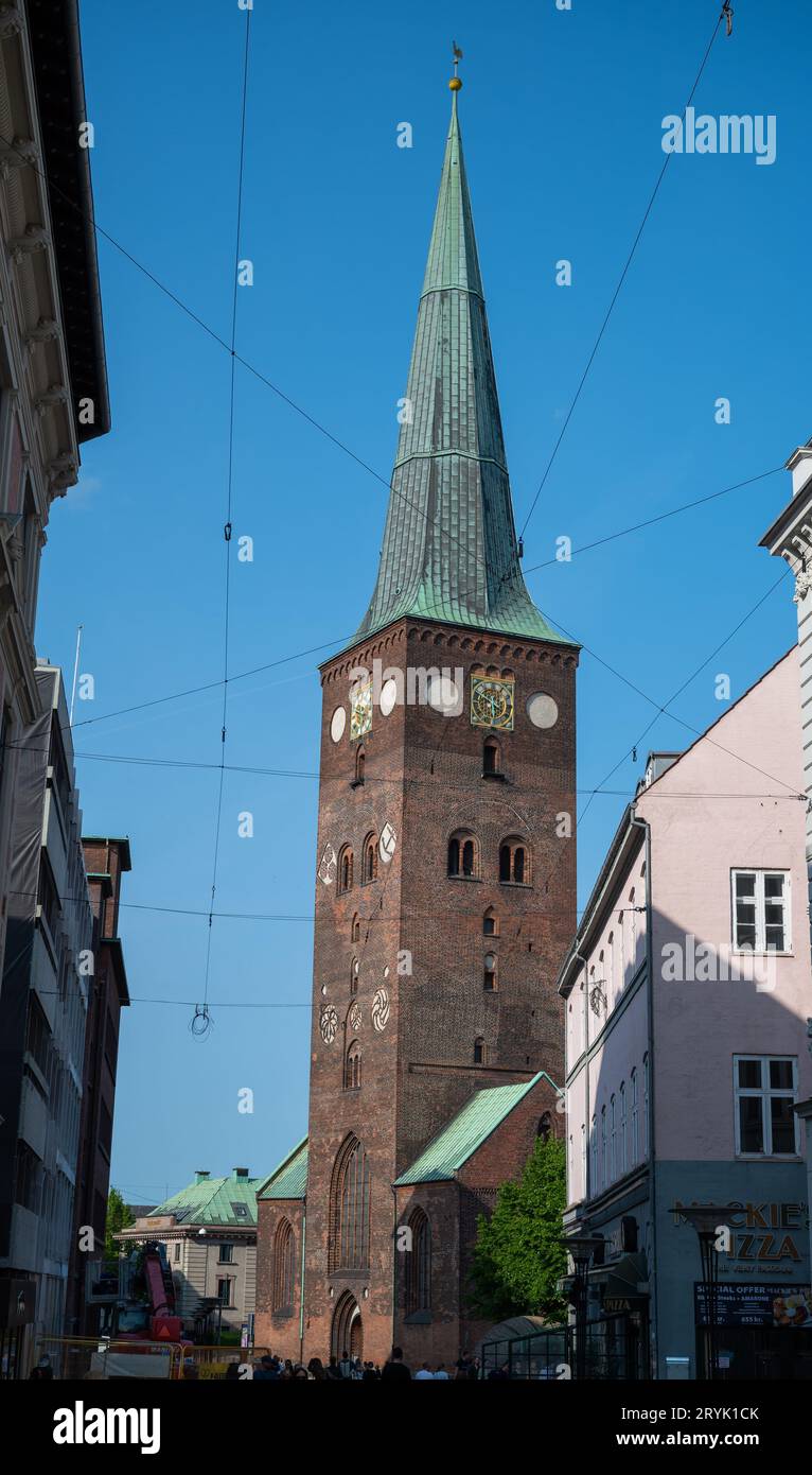 Church Tower of Aarhus Cathedral, vertical shot, Aarhus Denmark Stock ...
