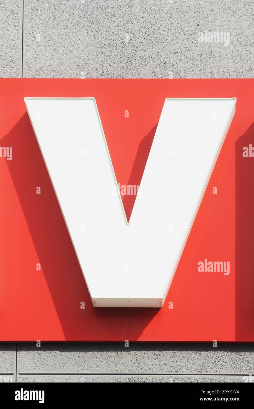 Raised letter V white on red background, adding depth, style & meanng ...