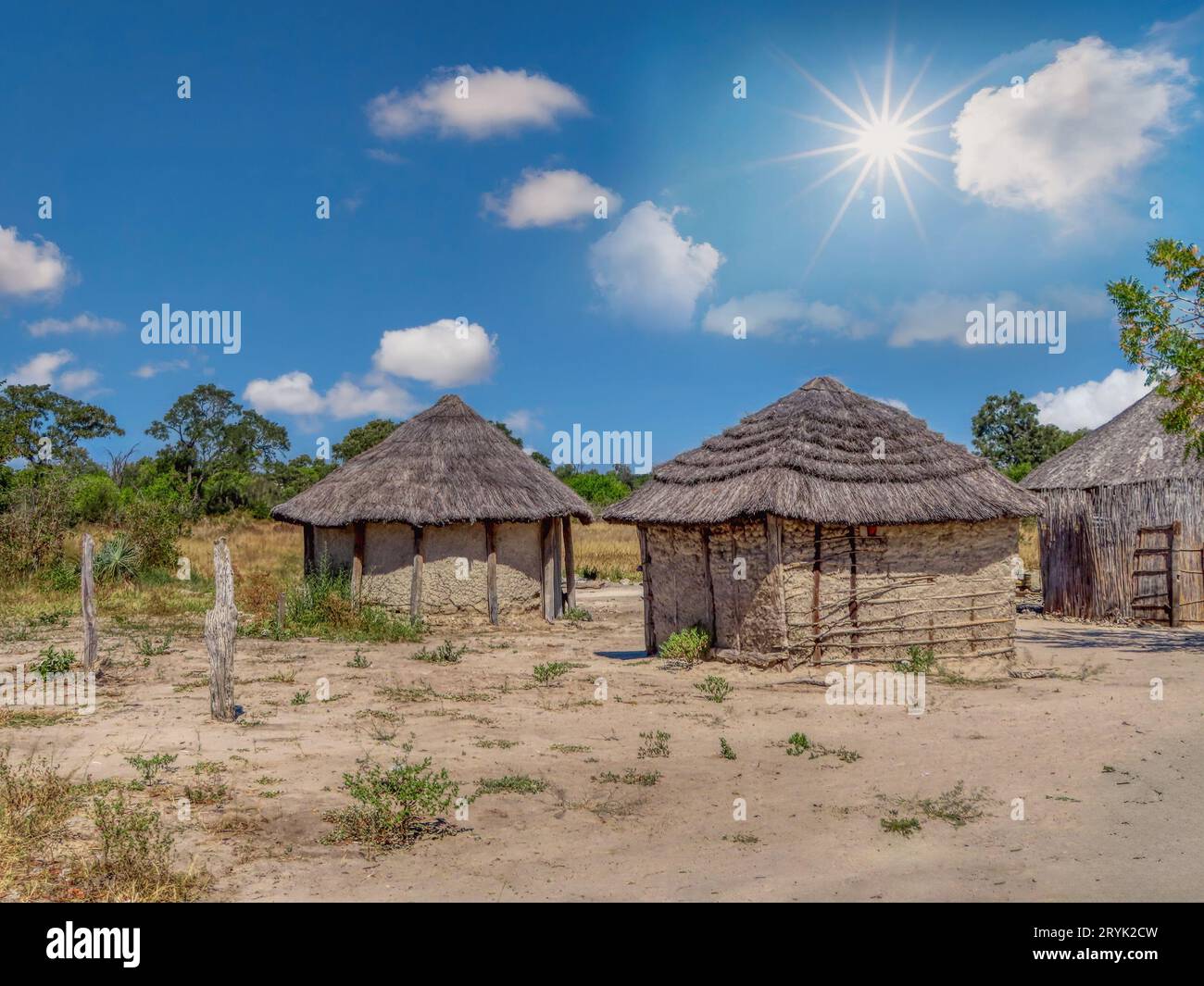 Okavango Delta in Botswana, rondavel traditional african buildings in ...