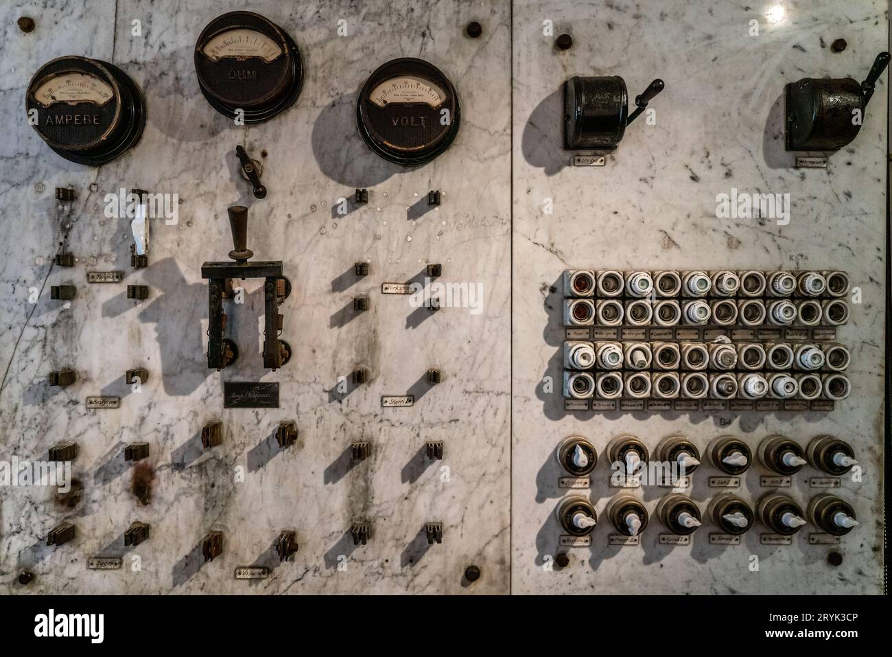 Control panel at the historic Kistefoss pulp mill, Norway Stock Photo ...