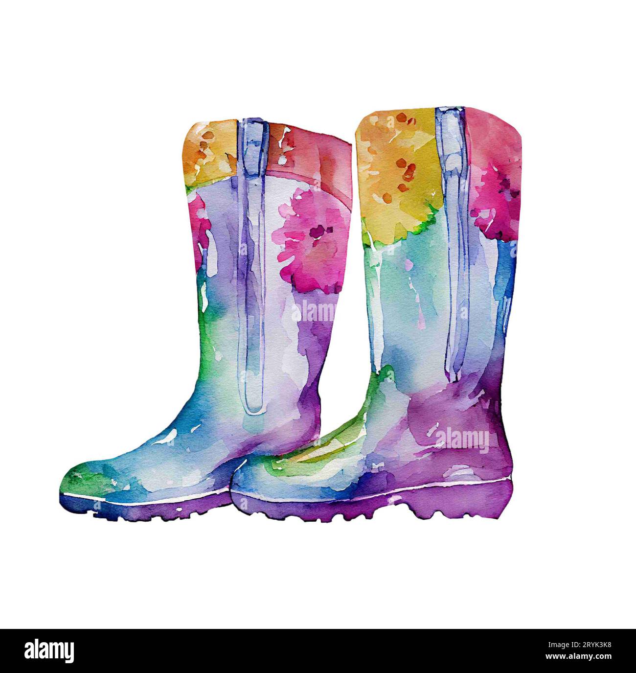Colorfull wellies. Rubber boots autumn fall concept. Watercolor ...