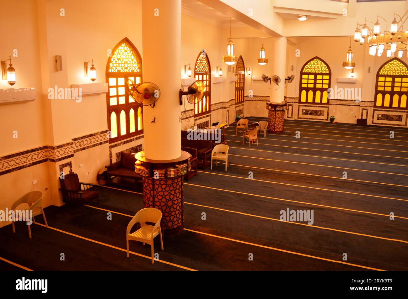 Cairo, Egypt, September 17 2023: The interior of a grand large mosque ...