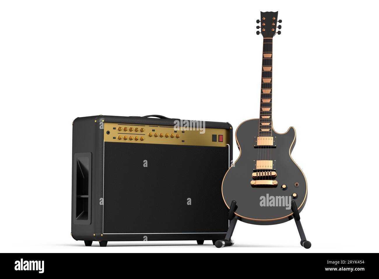 Classical amplifier with electric or acoustic guitar on stand isolated ...