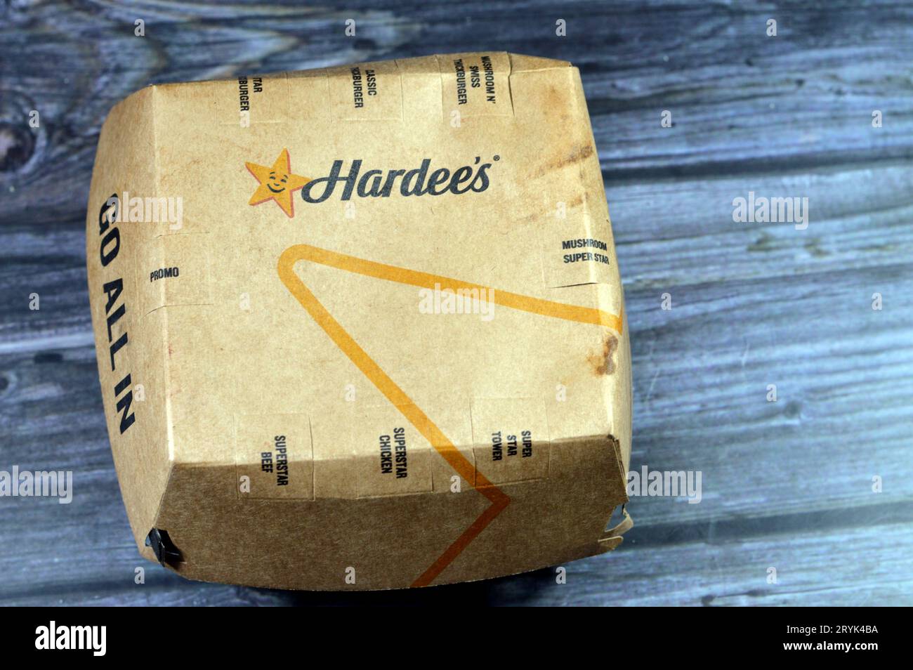 Cairo, Egypt, September 11 2023: Food delivery package of fast junk ...