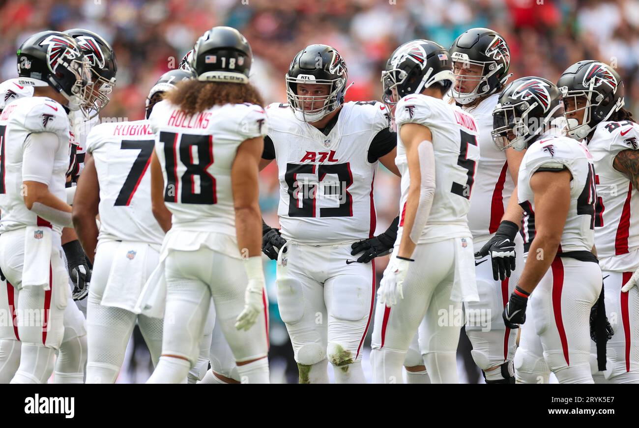 Atlanta Falcons’ Chris Windstorm (centre) speaks with his team mates ...