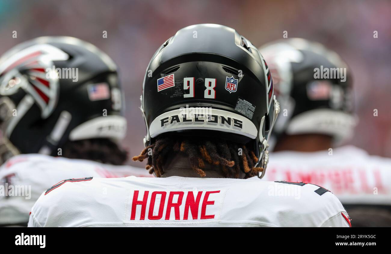 The Helmet of Atlanta Falcons’ Timmy Horne during the NFL International ...