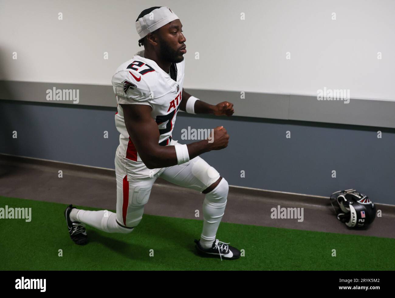 Atlanta Falcons’ Richie Grant stretches ahead of the NFL International ...