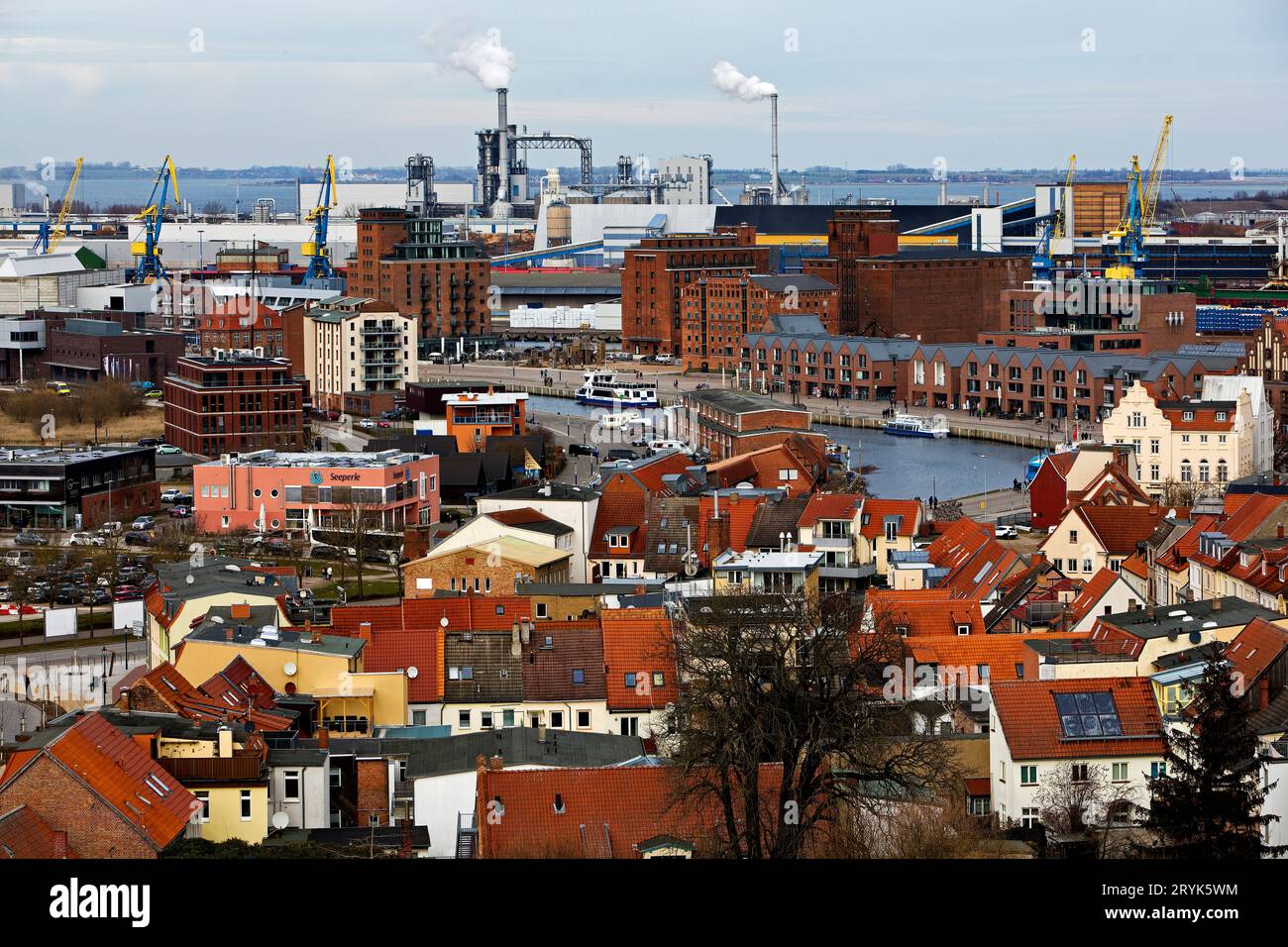 City panorama with Old Port, Hanseatic City of Wismar, Mecklenburg-West ...