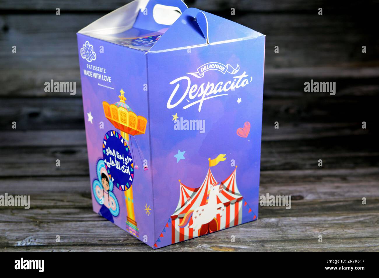 Cairo, Egypt, September 27 2023: Despacito Patisserie collection of Eastern candy Noga, peanuts ...