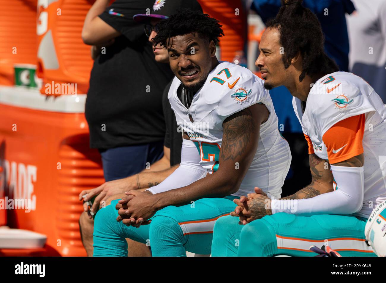 Miami Dolphins wide receiver Jaylen Waddle (17) and wide receiver ...