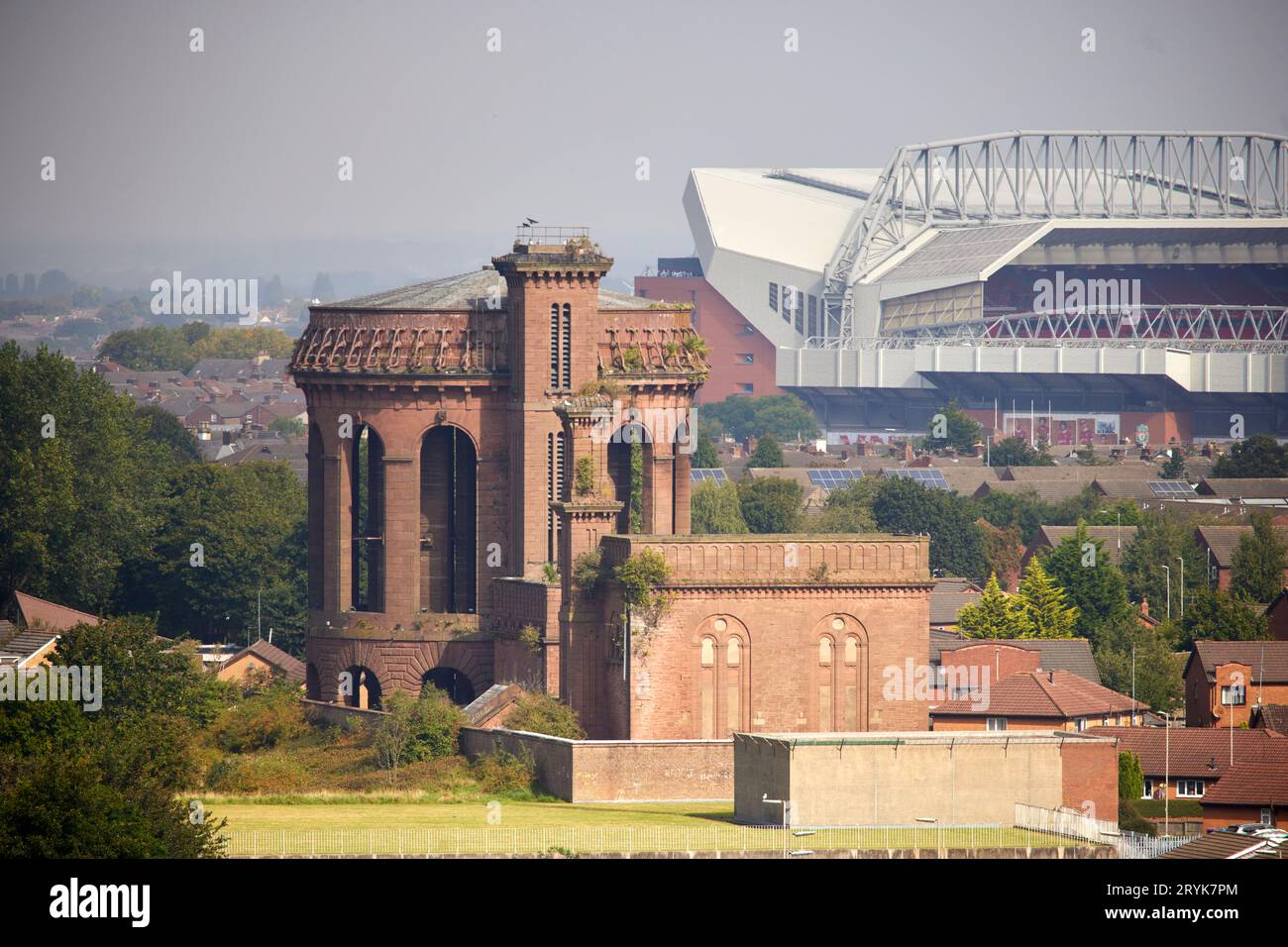Anfield football stadium in Anfield, Liverpool, England and Grade II ...