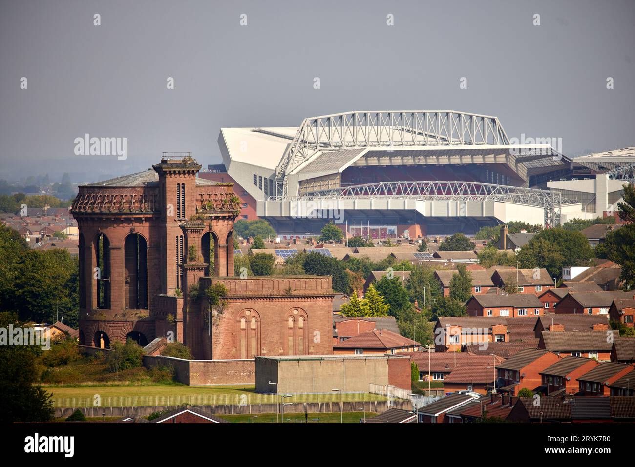 Anfield football stadium in Anfield, Liverpool, England and Grade II ...