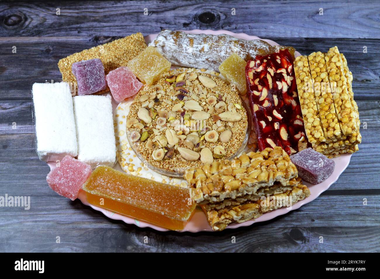 collection of Eastern candy chickpeas, peanuts, sesame, creamy taffy ...