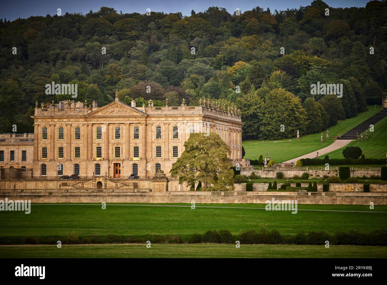 English Baroque Italianate style stately home Chatsworth House in ...