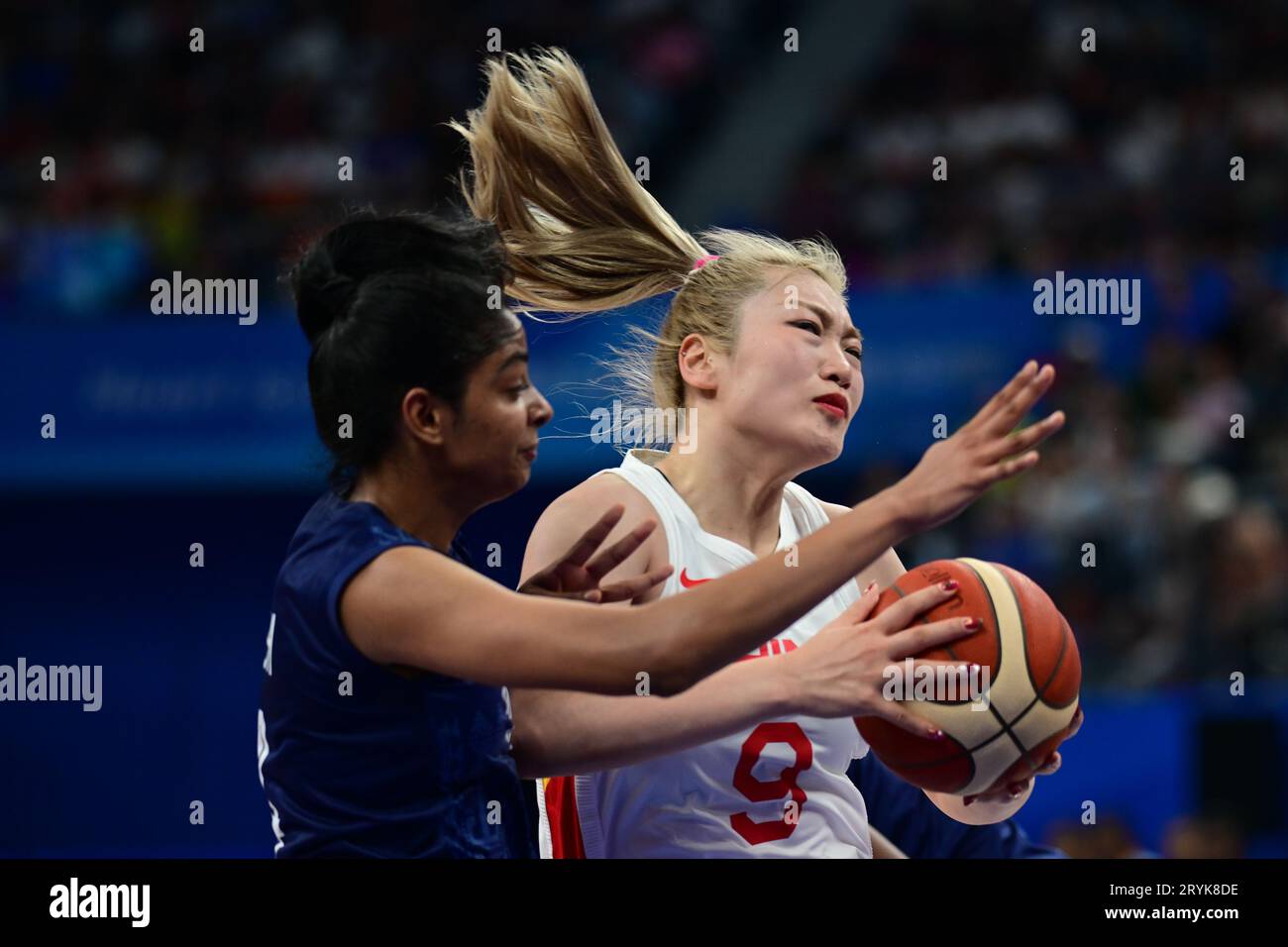 Hangzhou, China. 01st Oct, 2023. Sanjana Ramesh (L) of the India women ...