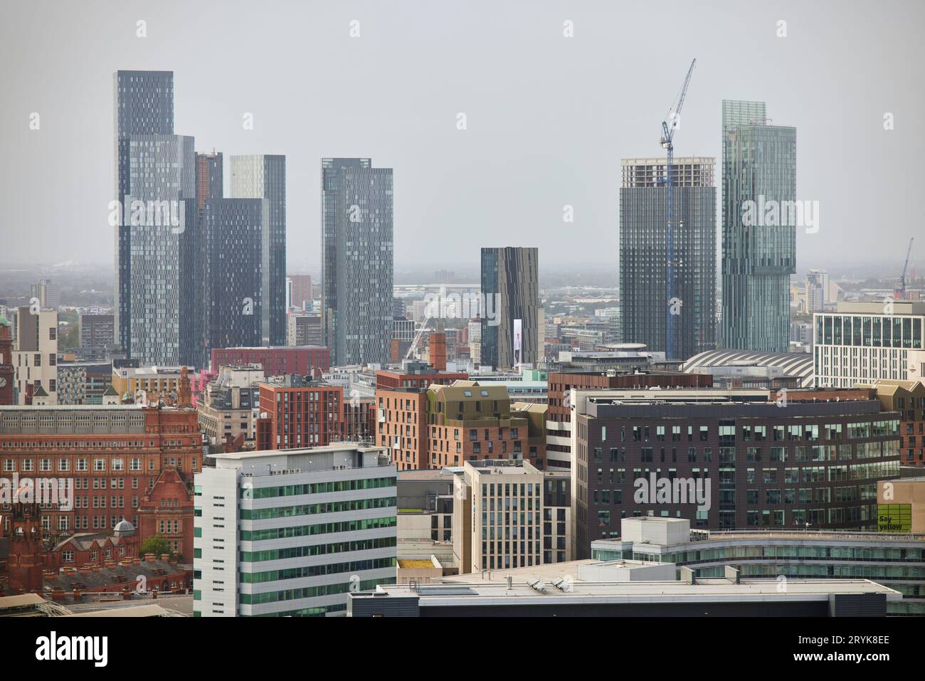 Rooftop view, looking down on Manchester city centre out to Deansgate ...