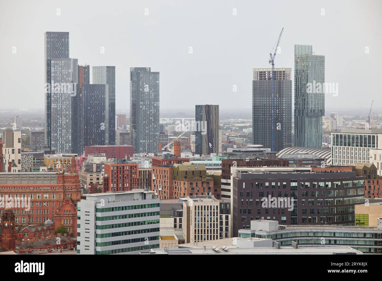 Rooftop view, looking down on Manchester city centre out to Deansgate ...