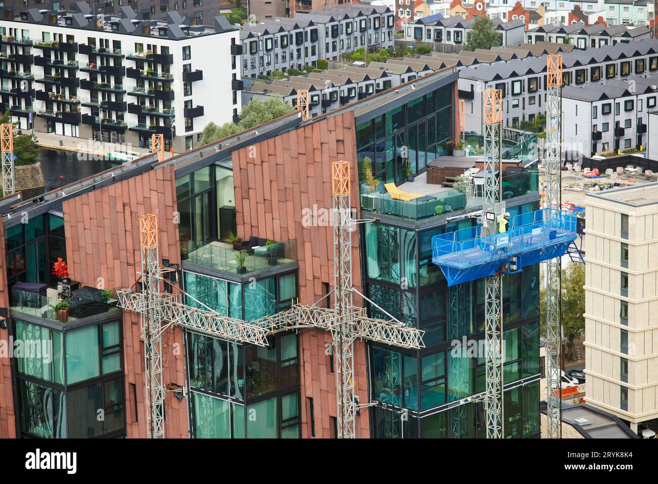 Rooftop view, looking down on Manchester apartment and scaffolding on ...