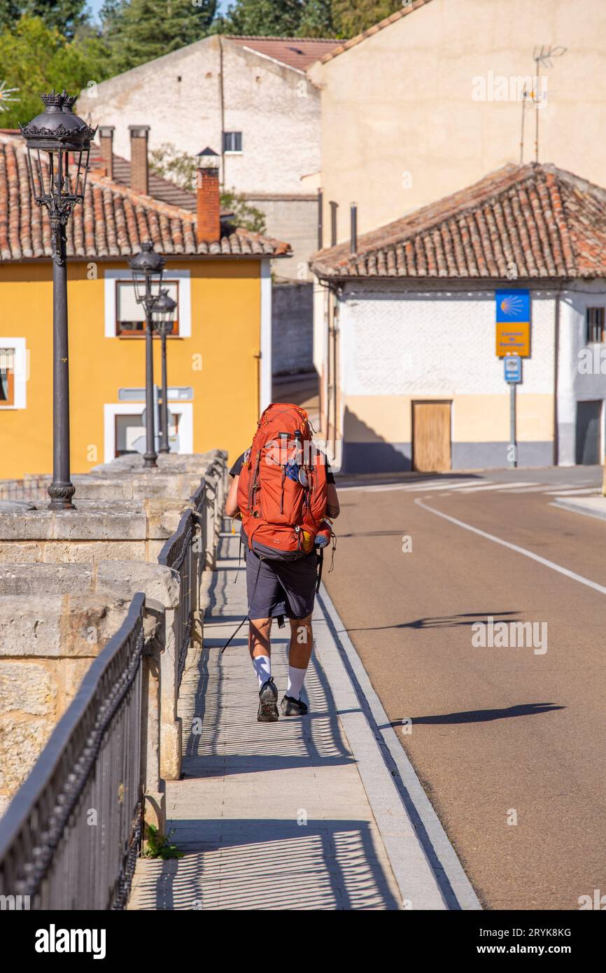 Pilgrims walking the Camino de Santiago, the way of St James pilgrimage ...