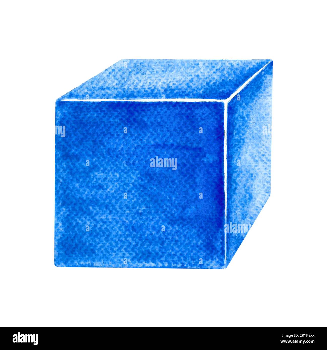 Blue cube. A child's toy. Handmade watercolor illustration. Isolate ...