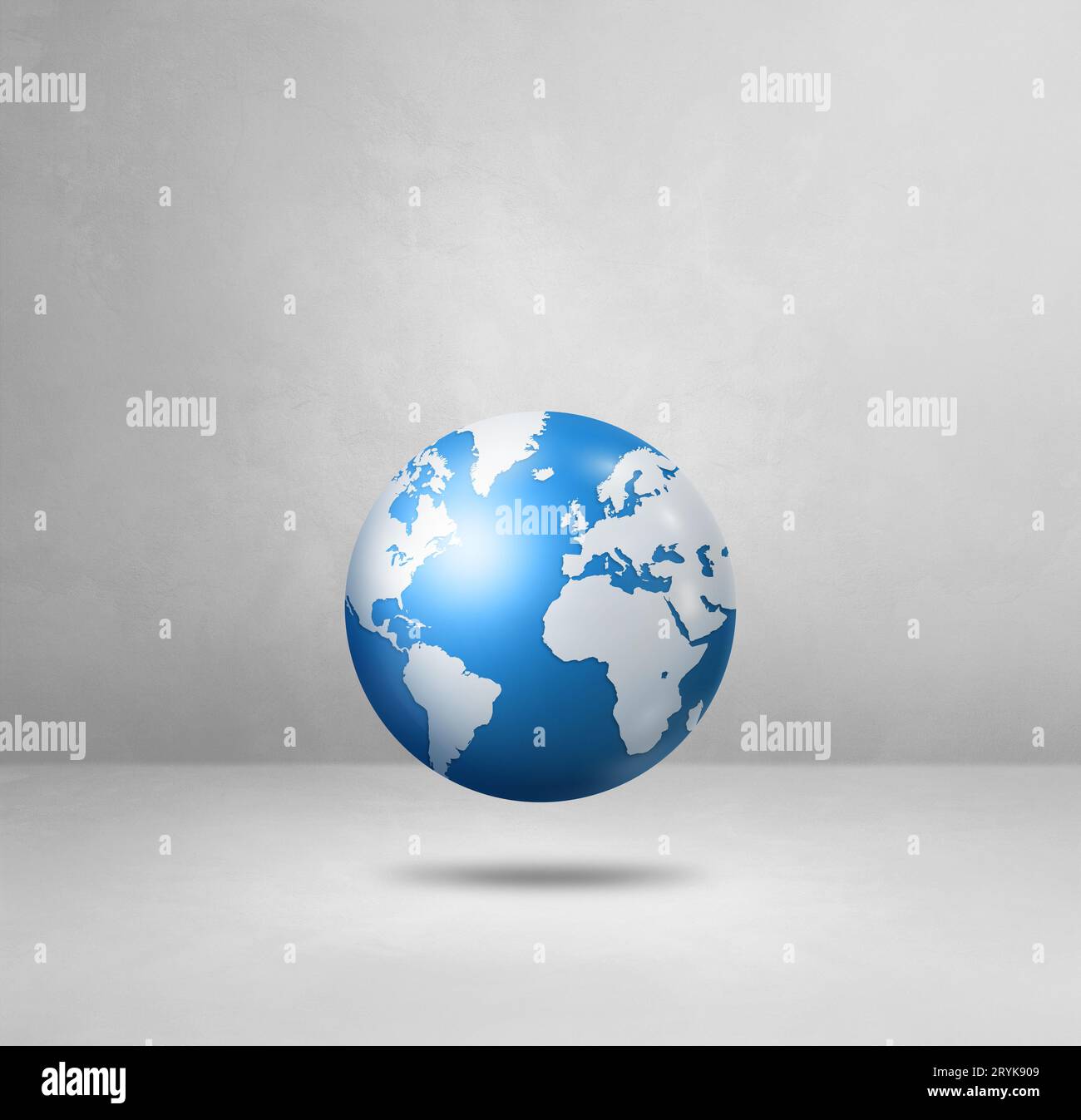 World globe, blue earth map, isolated on white. Square background Stock ...