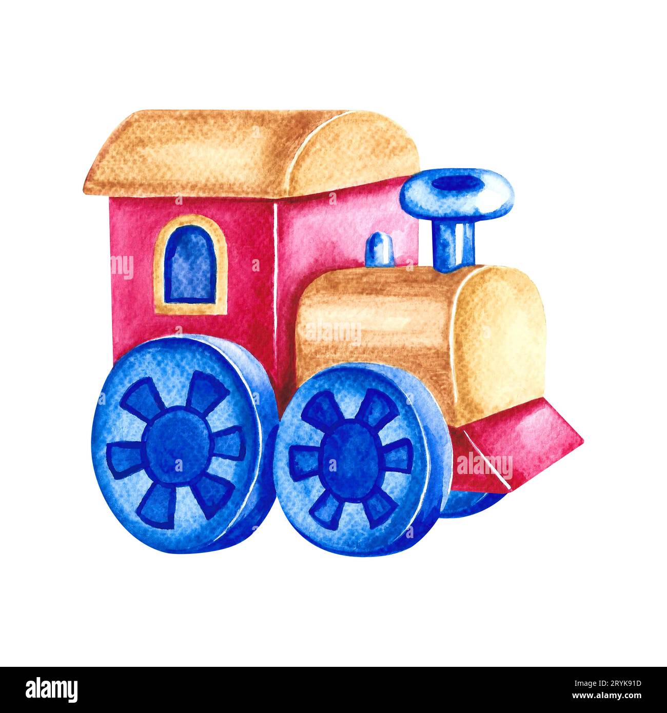 A toy train. Handmade watercolor illustration. Isolate. For the design ...