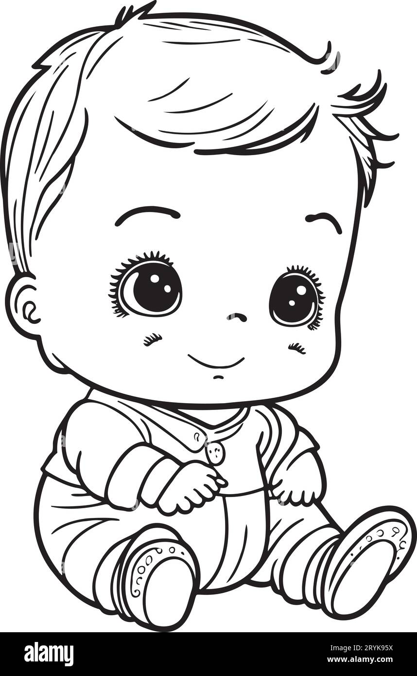 Cute Little Boy Black Outline Illustration Vector Stock Vector Image ...