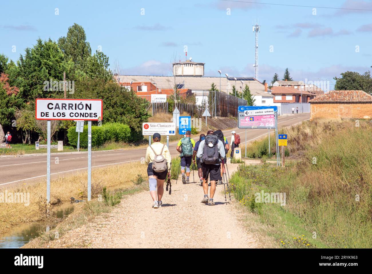 Pilgrims walking the Camino de Santiago, the way of St James pilgrimage ...