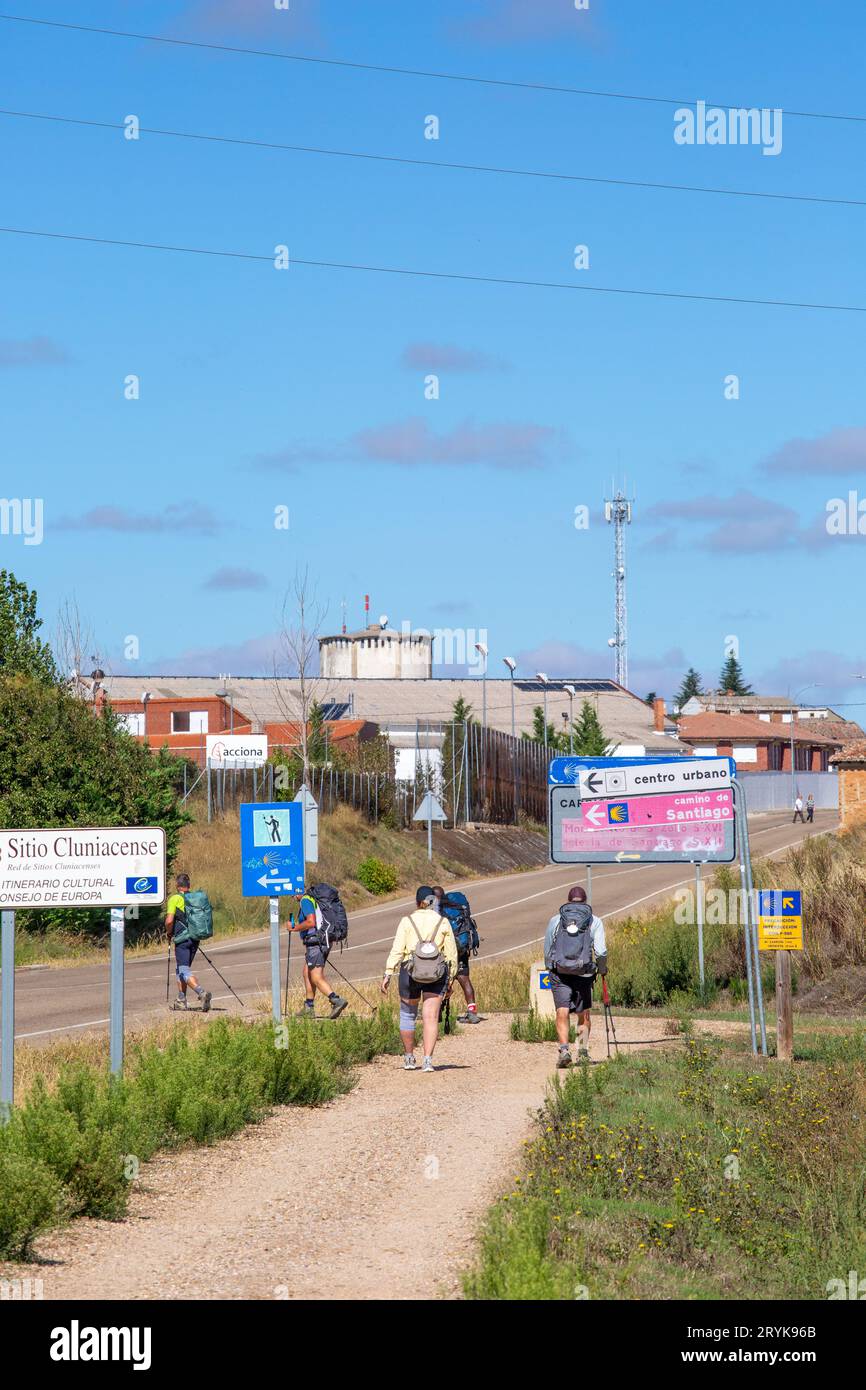 Pilgrims walking the Camino de Santiago, the way of St James pilgrimage ...